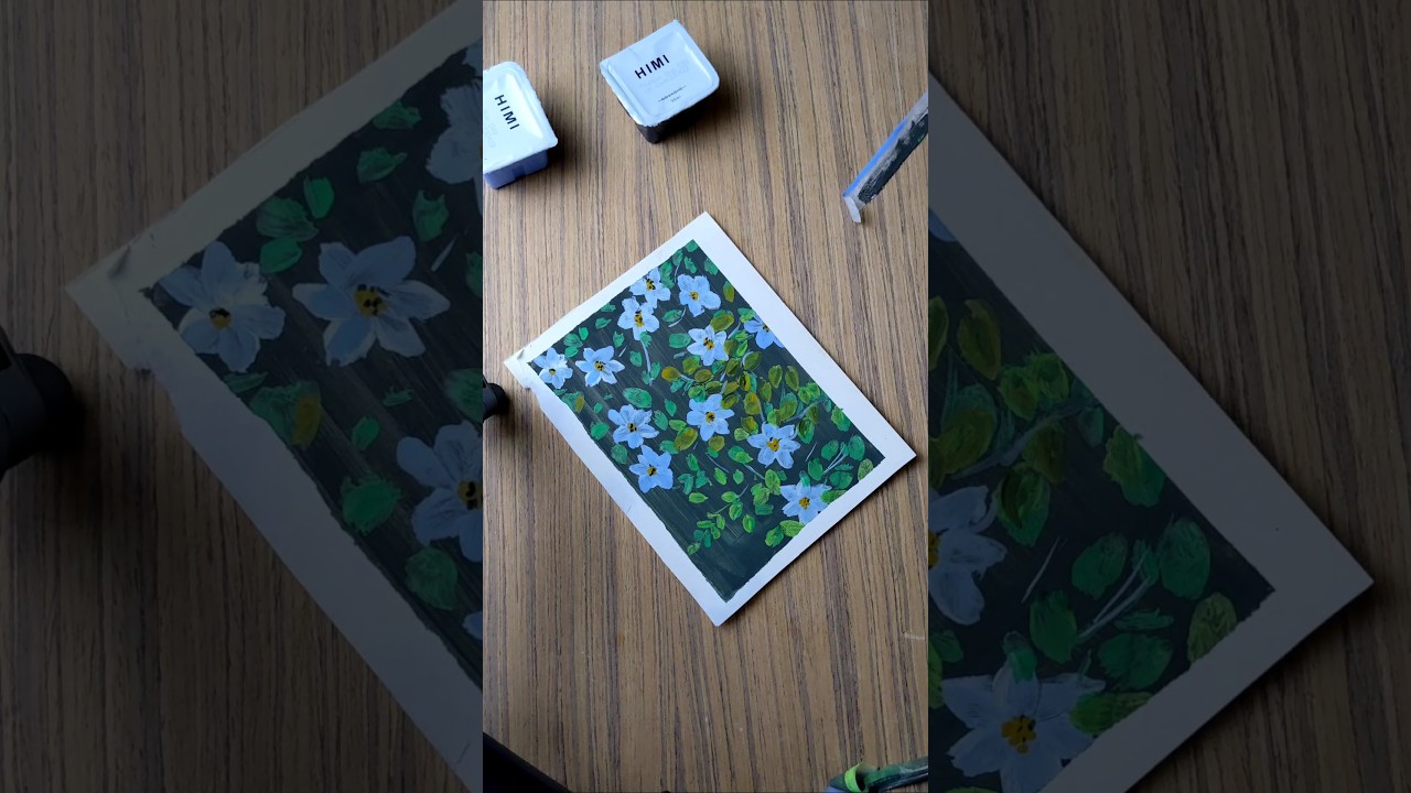 Easy wild rose painting - New gouache paints #shorts #painting #gouachepainting