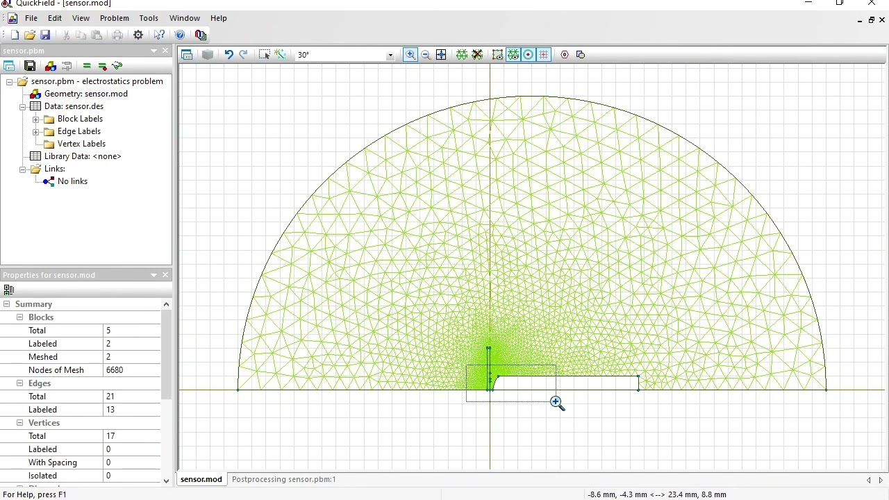 Touch sensor capacitance calculation using QuickField FEA software