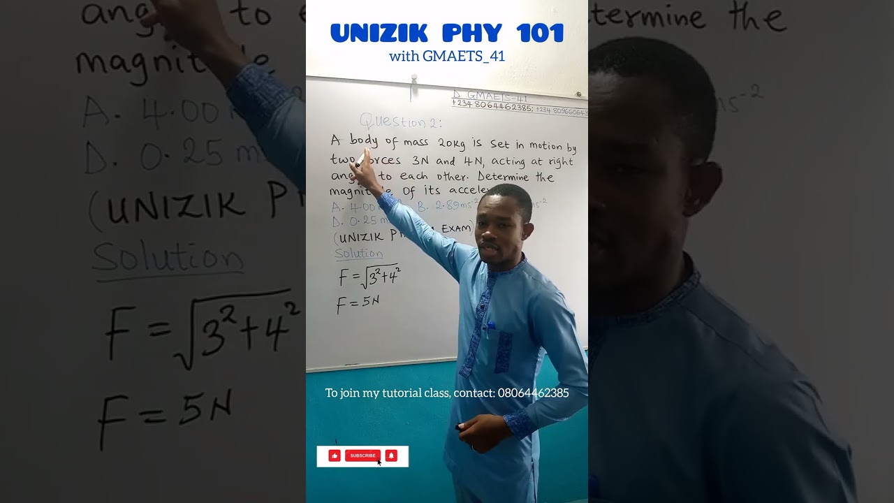 GMAETS_41 TNA: Finding Acceleration of A Body– Dynamics Motion– PHY 101 Past Question