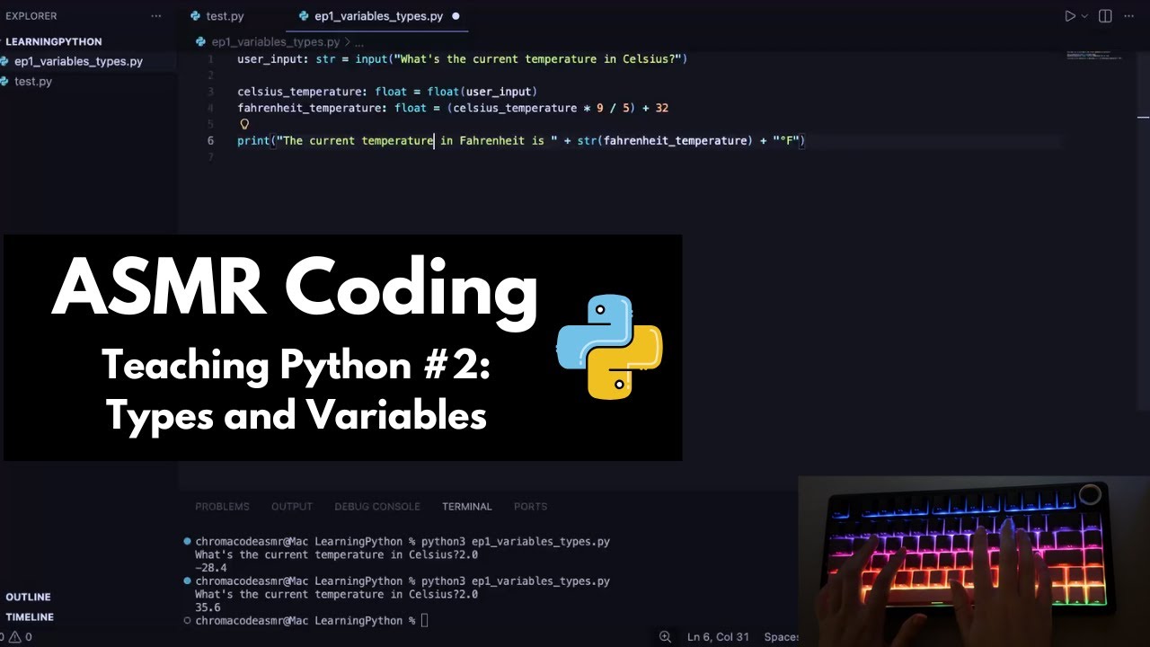 ASMR Teaching you Python Types & Variables | keyboard typing | soft-spoken
