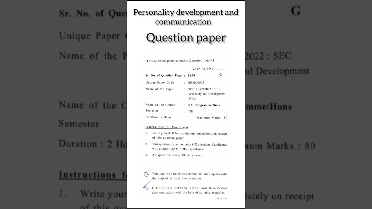 Du sol ||Personality development and communication|| Question paper||1st/3rdsem  #exam #studywithme