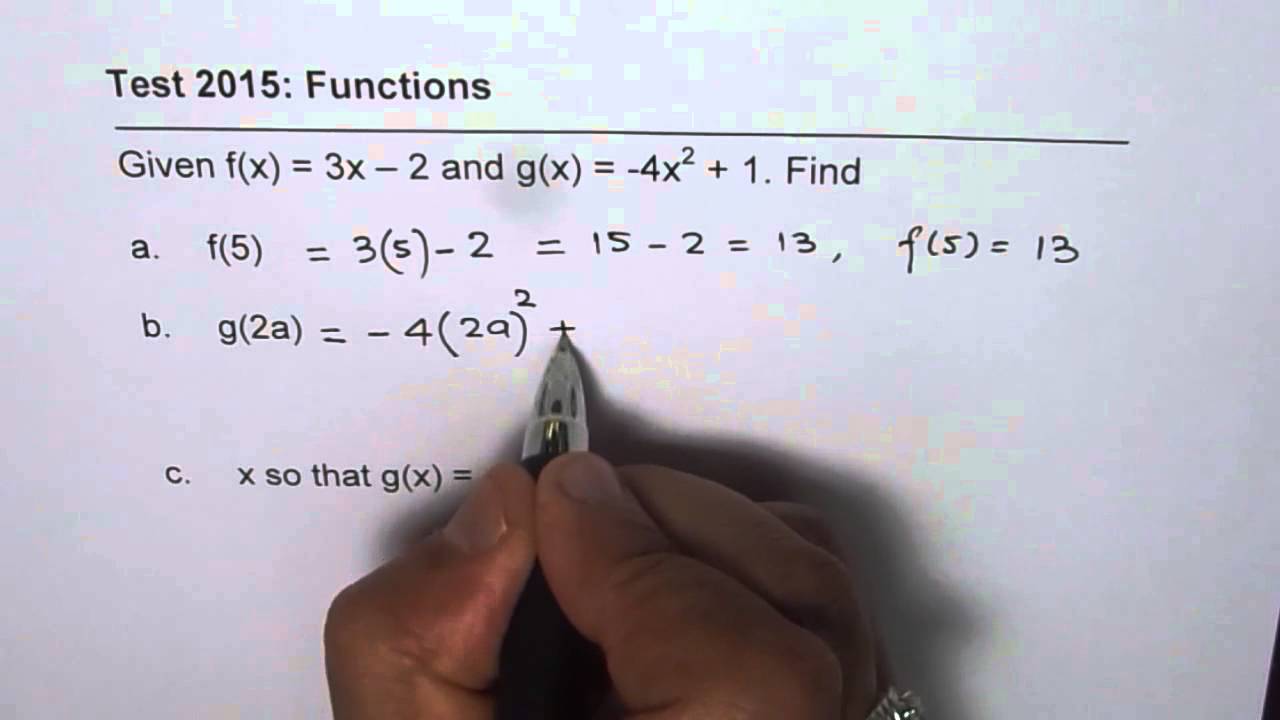 Understand Function Notation Test 1 Questions