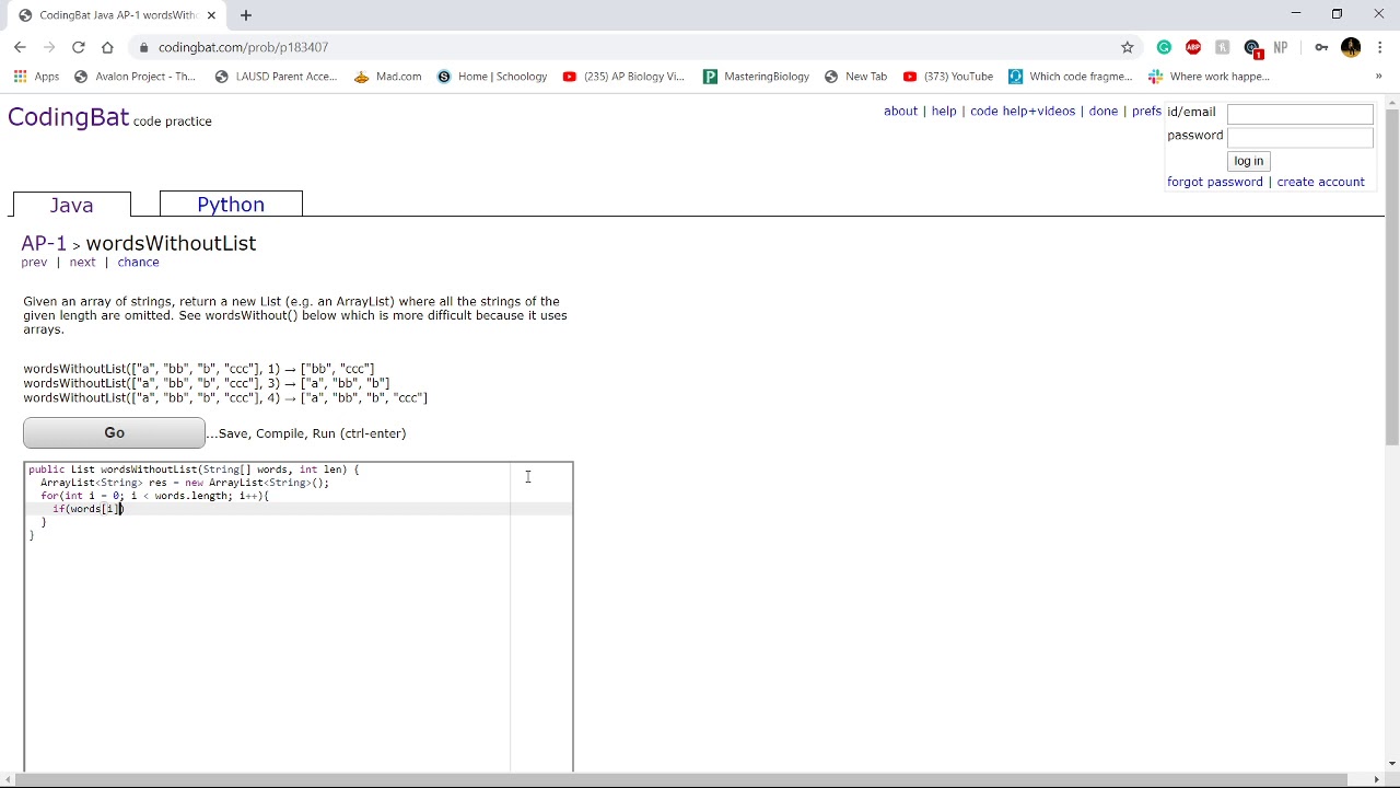 AP-1 (wordsWithoutList) Java Tutorial || Codingbat.com