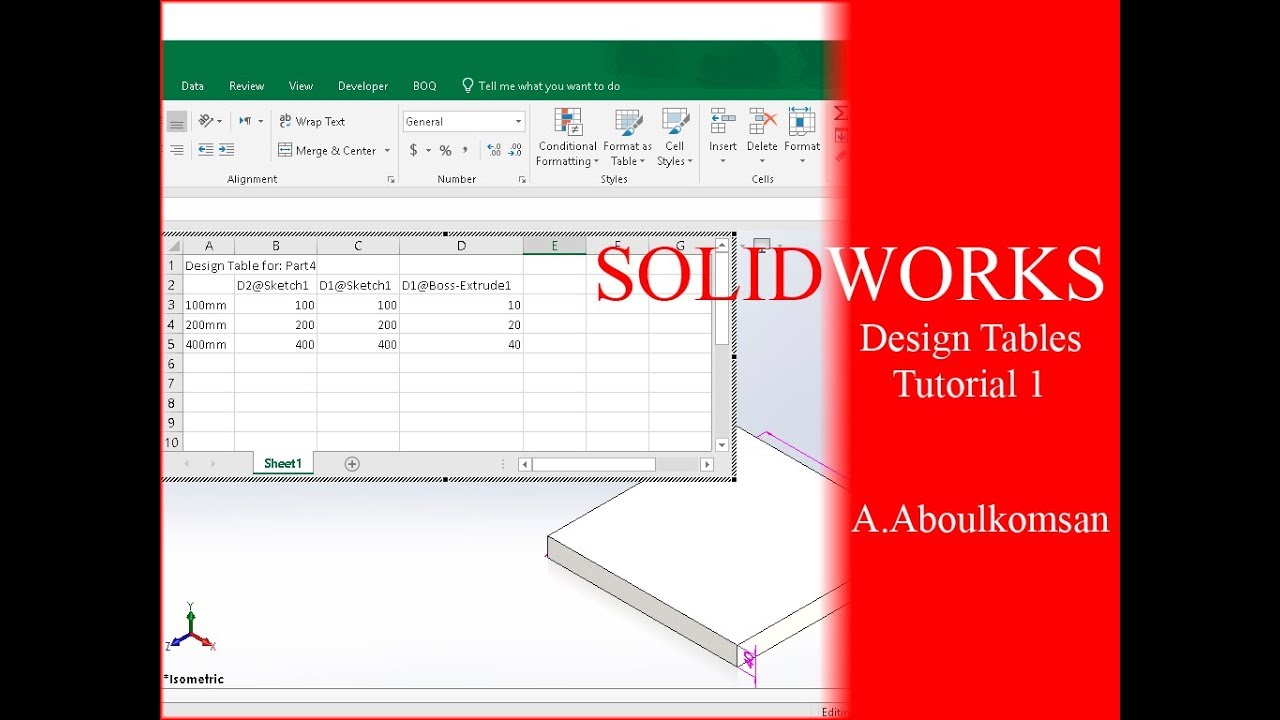 SolidWorks - Design table - Tutorial 1