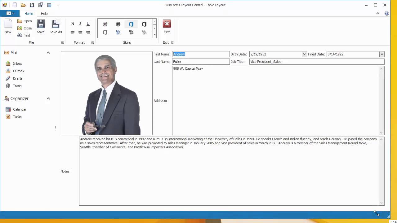 DevExpress WinForms Layout Control: Table Layout