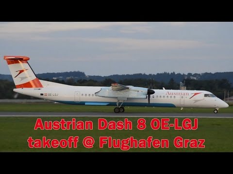 Austrian Dash 8 takeoff @ Flughafen Graz | OE-LGJ