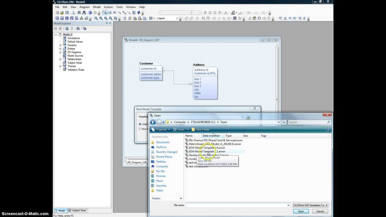 Bind ERWin Model Template