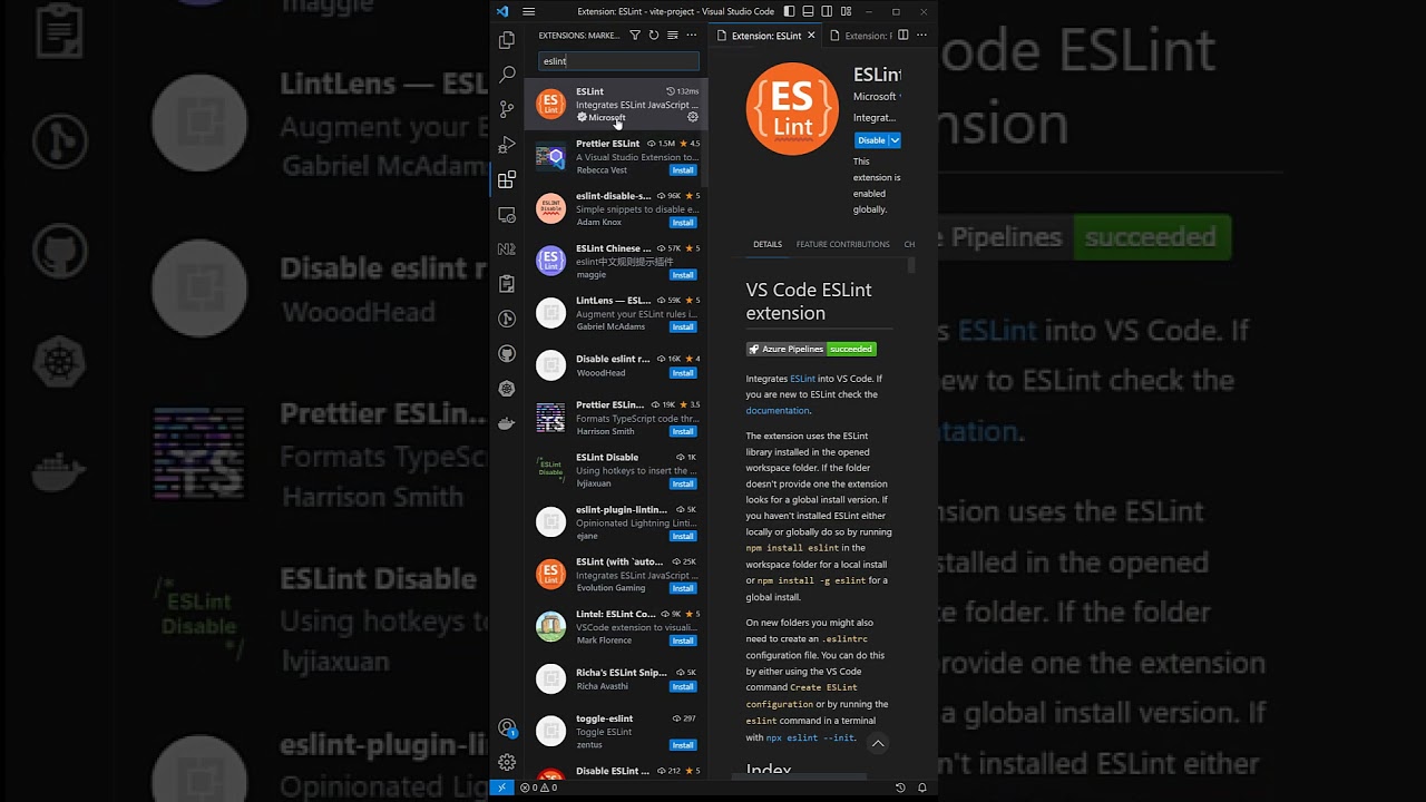 Eslint vscode extension installation in vscode editor- React18