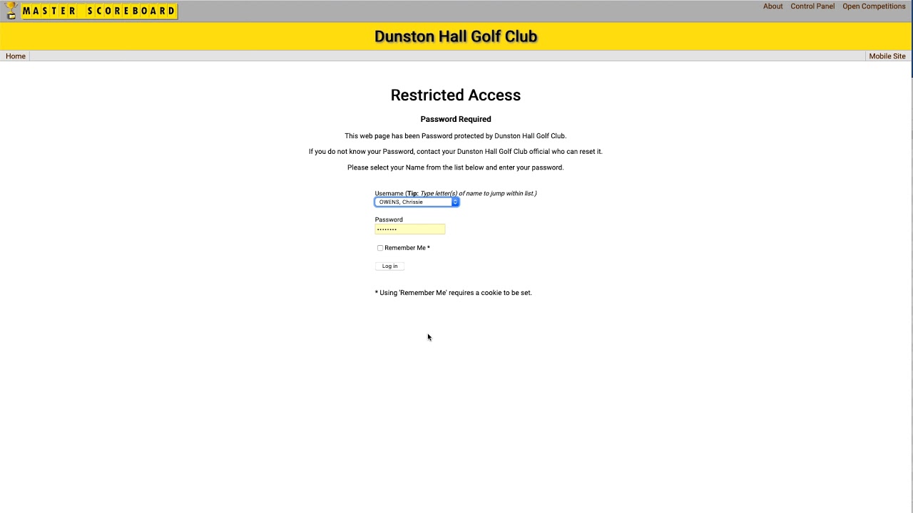 Master Scoreboard Login
