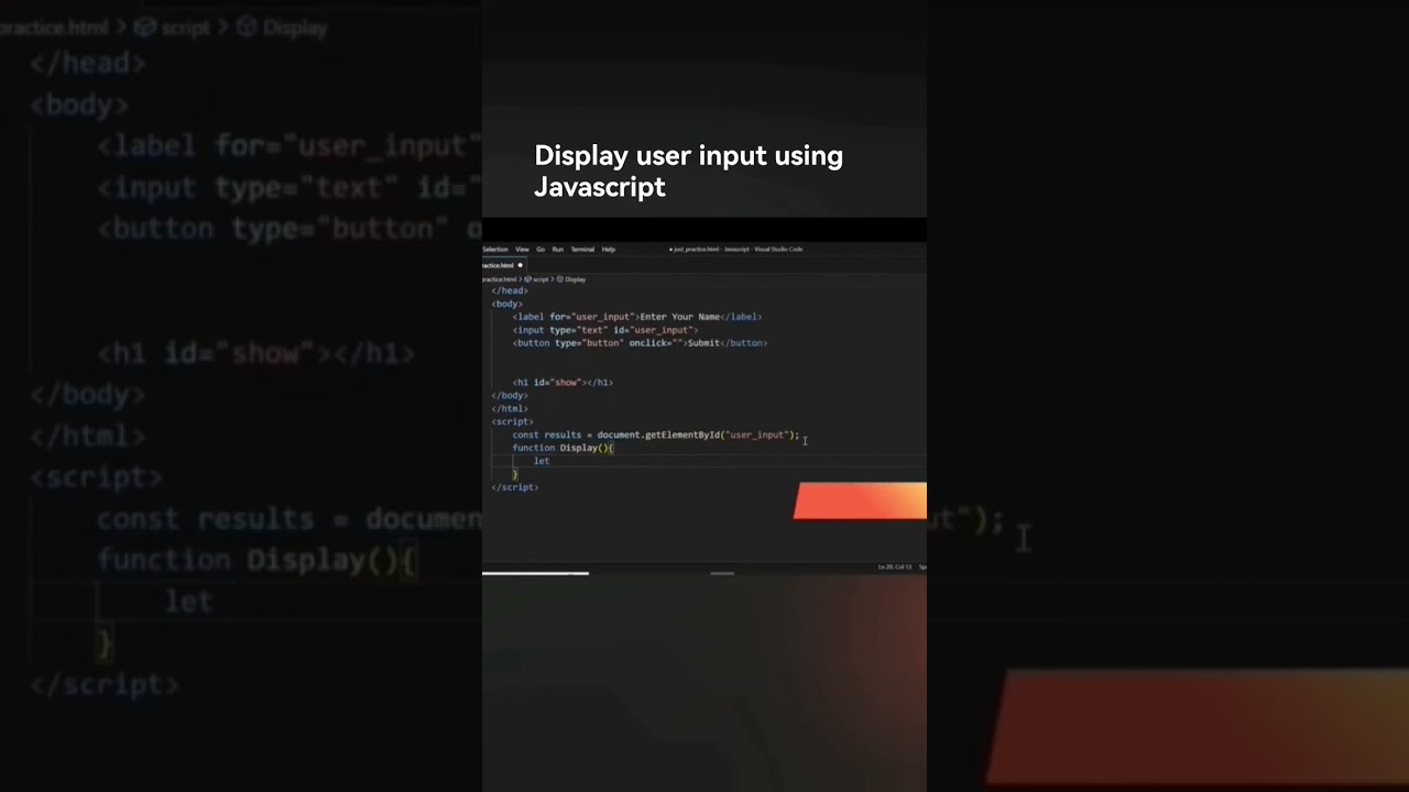 how to display user input of html form usin Javascript #html #css #javascript #htmlforms #input