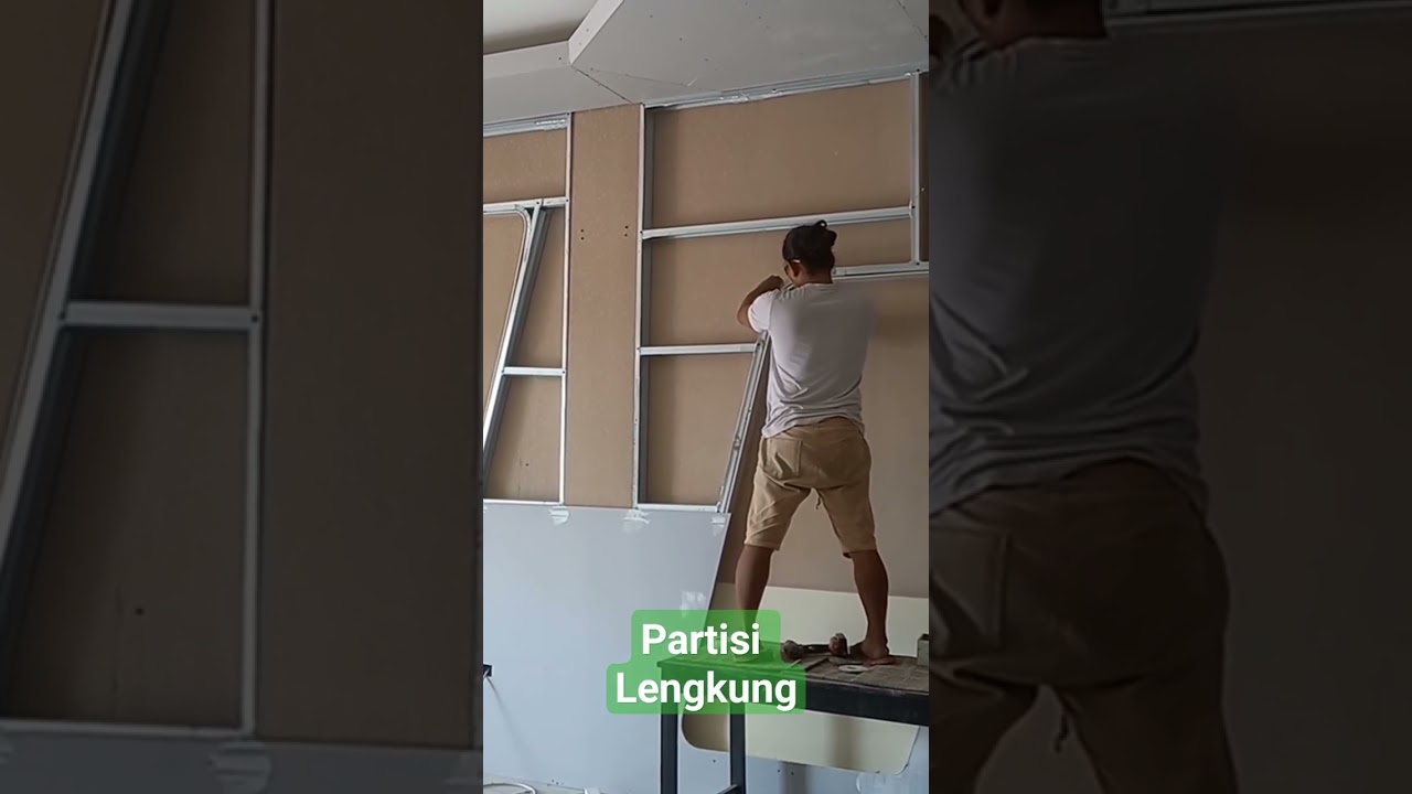 partisi lengkung gypsum rangka metal stud dan U runner