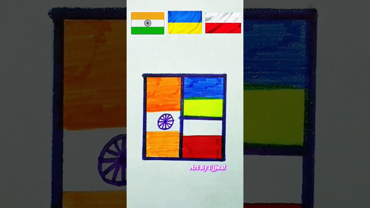 How To Draw Ukraine Flag 🇺🇦 India Flag 🇮🇳 and Poland Flag 🇵🇱 #art #independencedayflag #artbyujjwal