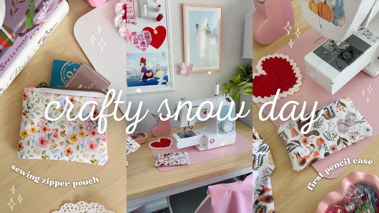 Crafty Snow Day ❄️🪡 sewing zipper pouches, fabric haul, and making tbr bookmarks