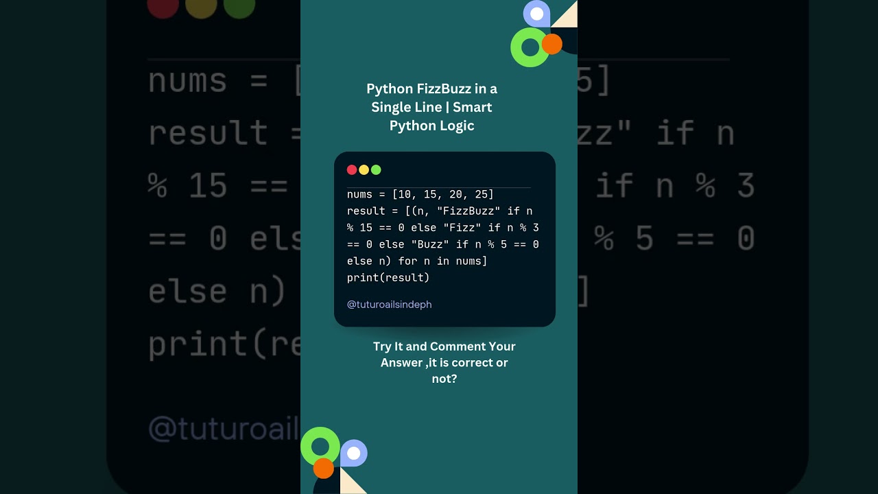 Python Trick 41 | Python FizzBuzz in a Single Line | Smart Python Logic | #shorts #viral #tricks
