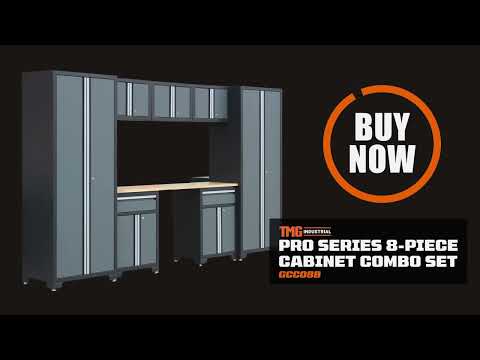 TMG Industrial 8-Piece Garage Storage Cabinet Combo Set with Rubber Wood Tabletop, TMG-GCC08B