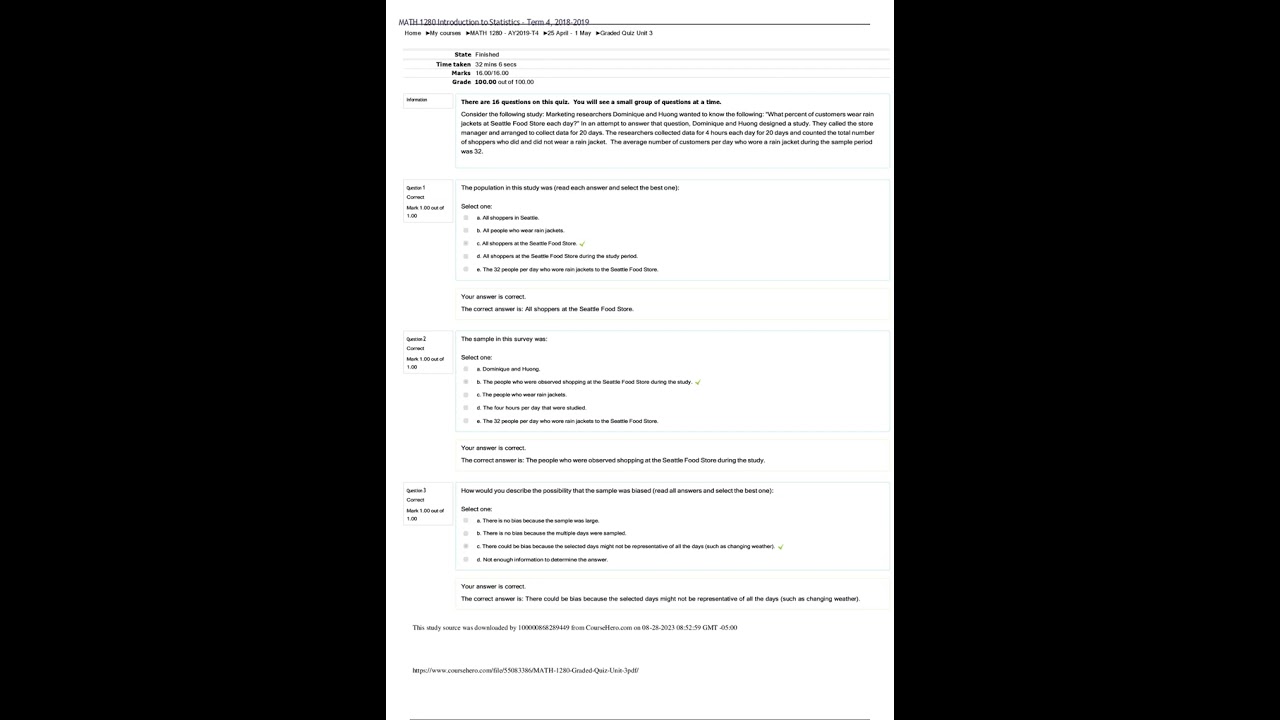 MATH 1280 Graded Quiz Unit 3 100 0 OUT OF 100 0 University of the People