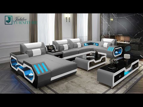 Omont Modern Leather Sectional with Console  | Jubilee Furniture