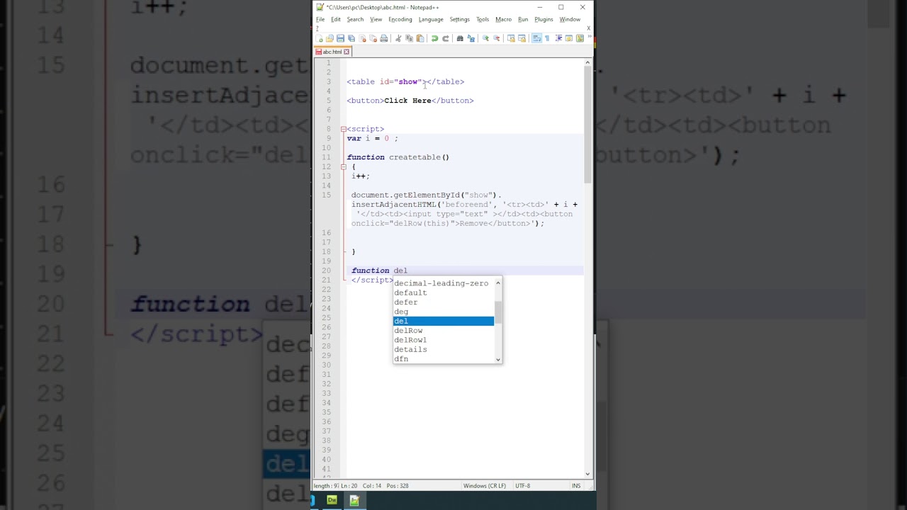 JavaScript Add rows To Table Dynamically #javascripttutorials #javascriptshorts #htmlshorts