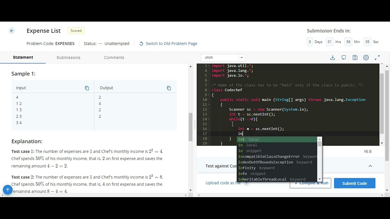 Expense List Codechef solution || Starter 68 codechef contest