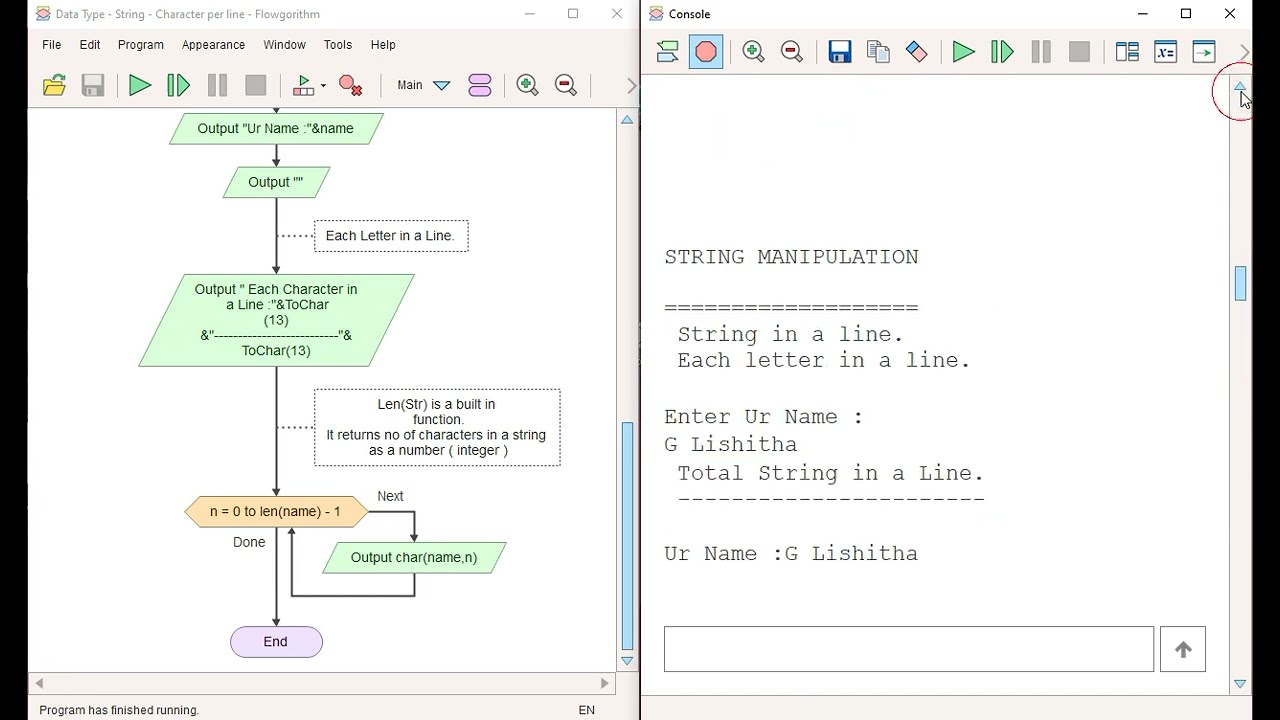 Data Type String Manipulation | Flowgorithm | Easy Coding | String Data Type | Code in all Languages