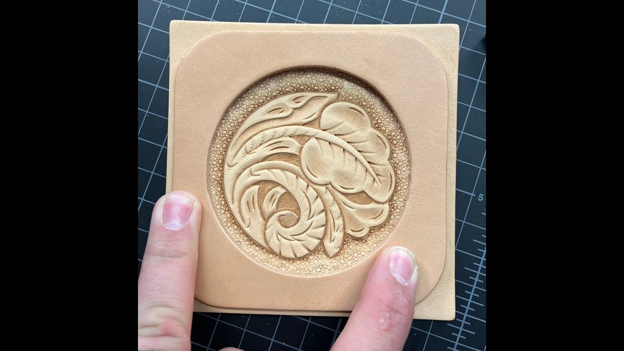 Leather Tooling a round coaster pattern
