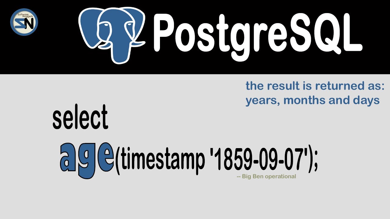 How to use the PostgreSQL Date Function: AGE.  7 simple examples.