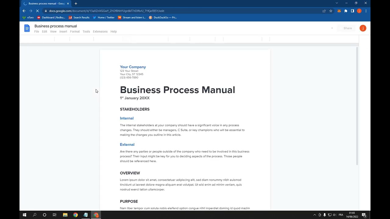 How To Make And Create Business Process Manual Document on Google Docs PC