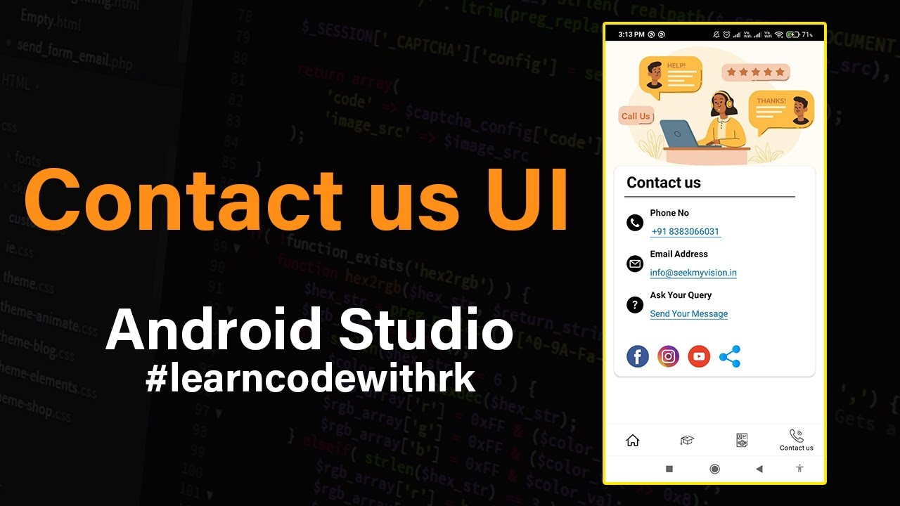 Modern Contact us UI Design in Android Studio - Material Design 2021 - Contact  Card UI Design