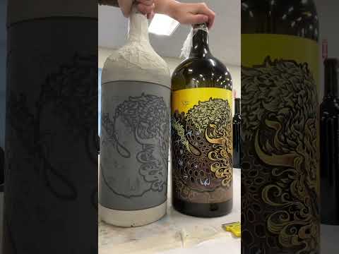 Etched and Hand Painted Dragon Design Wine Label | BERGIN Screen Printing & Etching