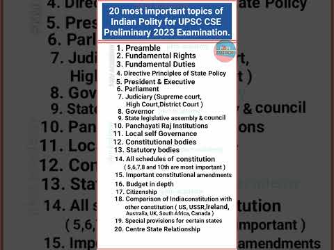Most Important topics of Indian Polity || UPSC CSE Preliminary 2023 Examination || upsc || gk
