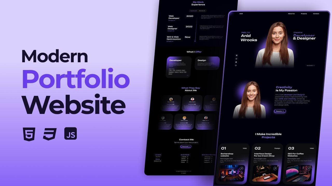Build a Modern Responsive Portfolio Website Using HTML CSS & JavaScript