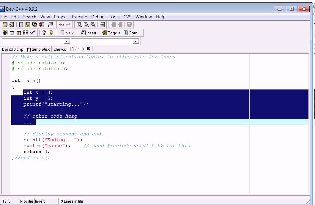 forLoops used to display a Multiplication Table