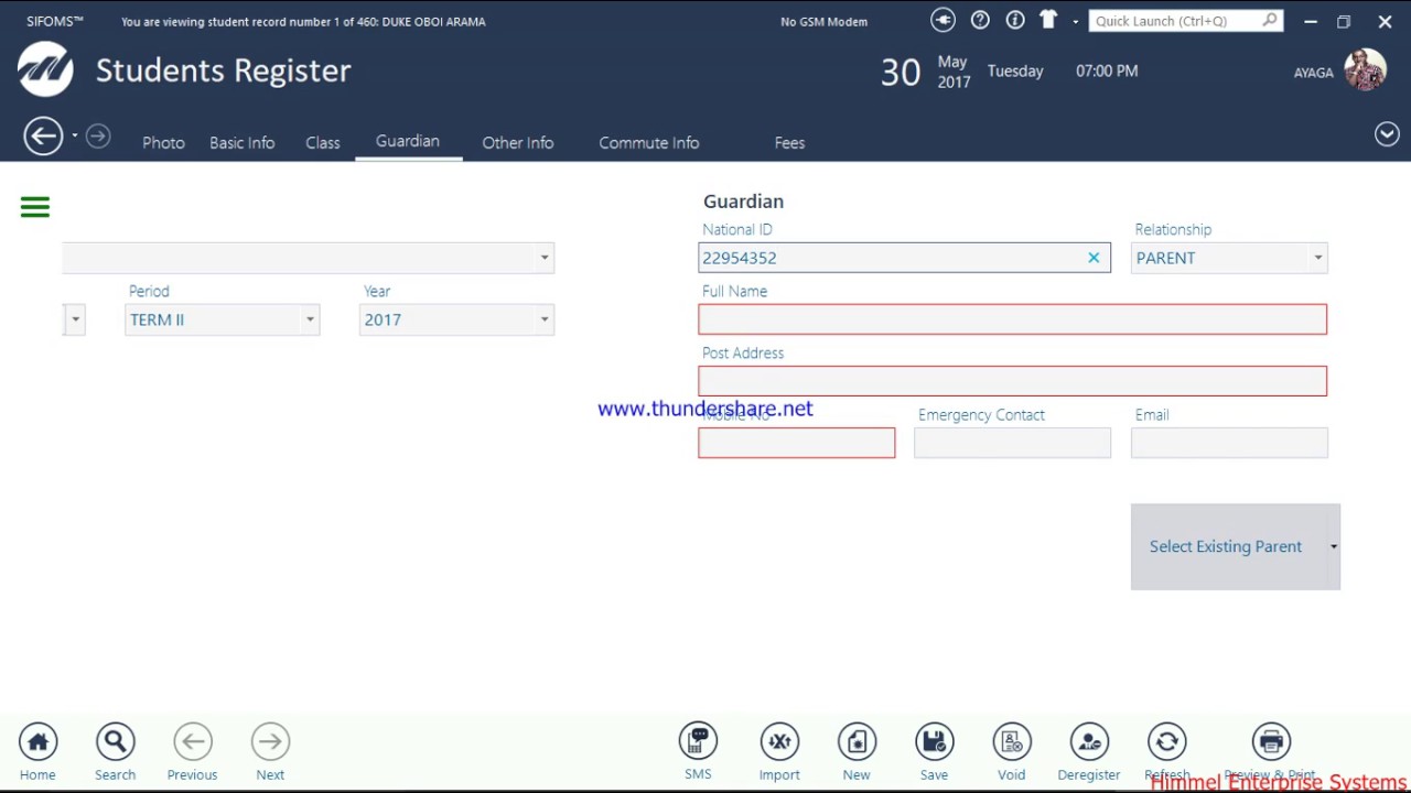 Enter new student record to database (School Accounting Software)