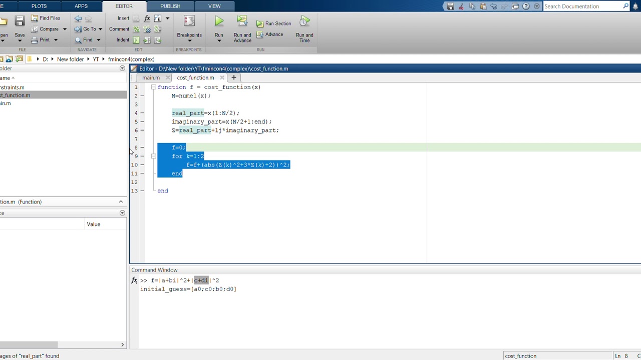 MATLAB optimization using fmincon - Complex variables | Part 4| fmincon| Optimization