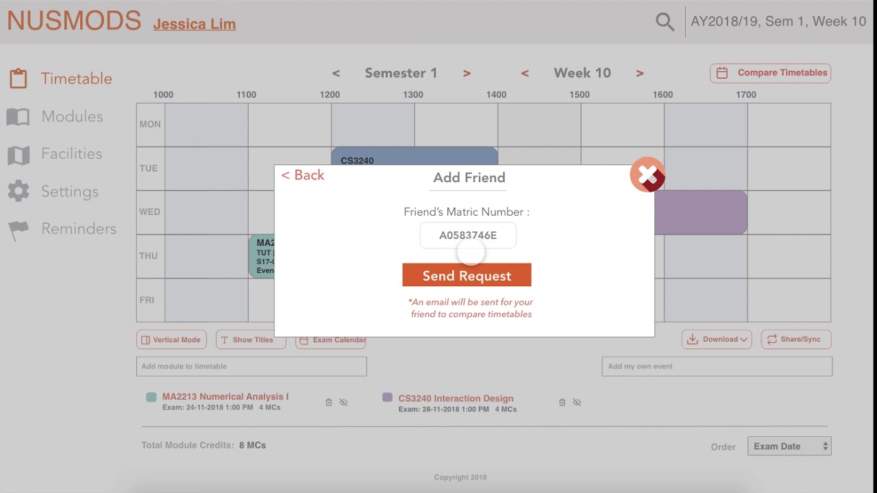NUSMODS: Compare Timetable With Friends