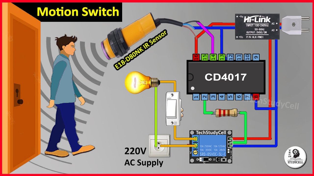 How to make Motion Sensor Switch using IR Proximity Sensor | CD4017 IC Projects