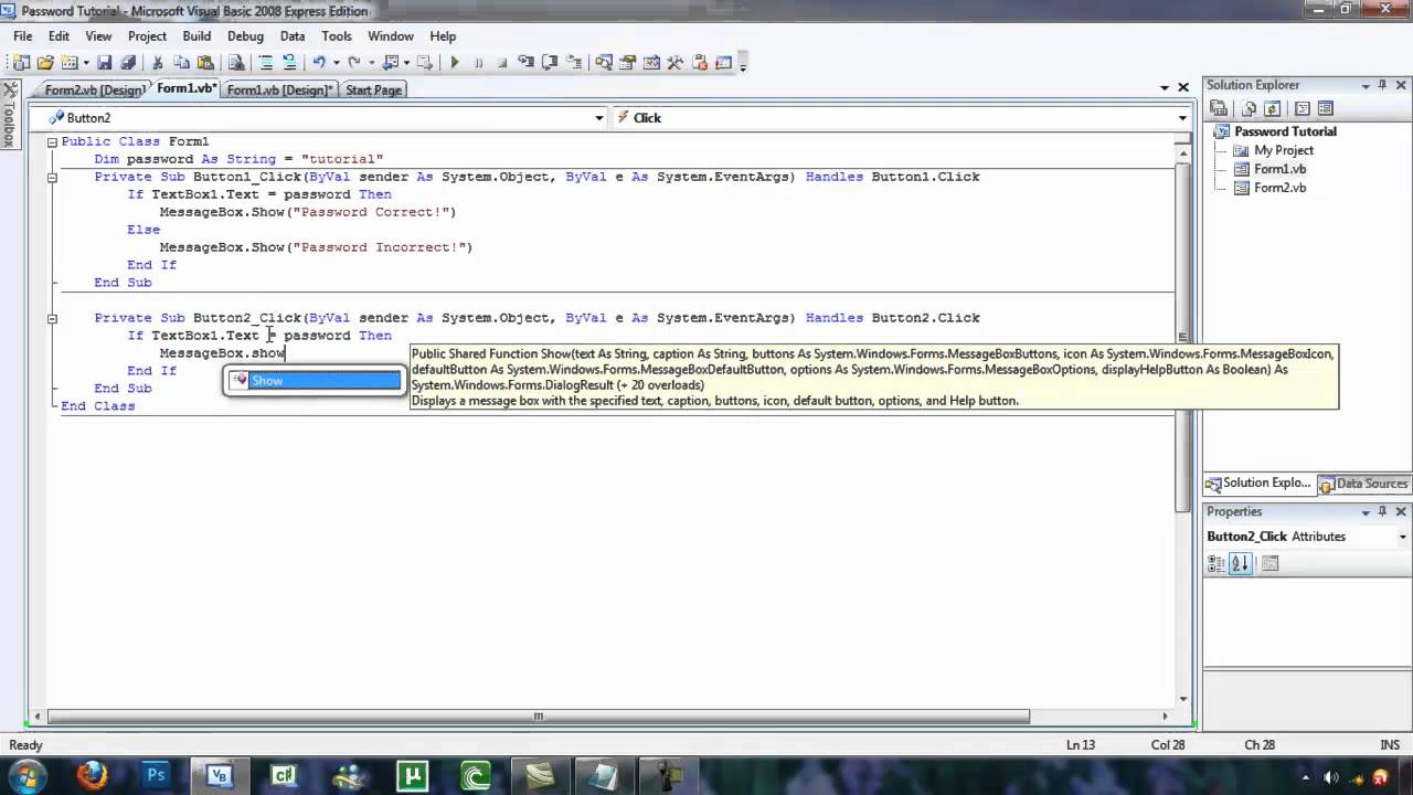 Visual Basics 2008-2010 Variables Tutorial - Password Program