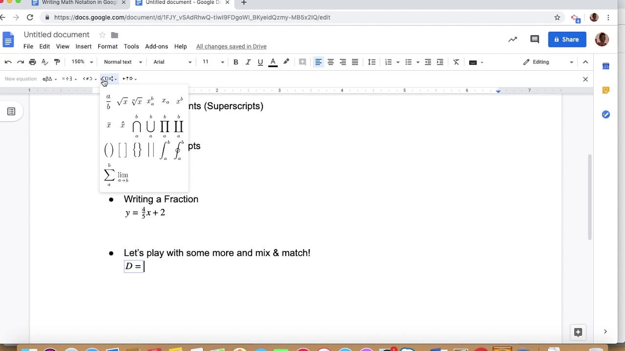 Writing Math Notation in a Google Doc