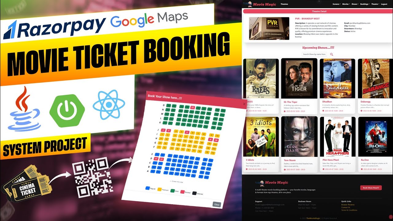 Online Movie Ticket Booking System Project | Spring Boot + React JS + Razorpay Payment + Google Maps