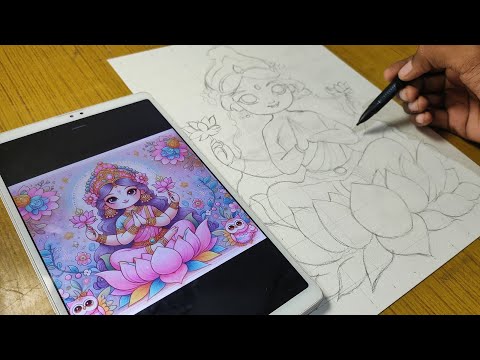 Maa Lakshmi outline easy, Cute Lakshmi Mata outline 🙏🏻🙏🏻