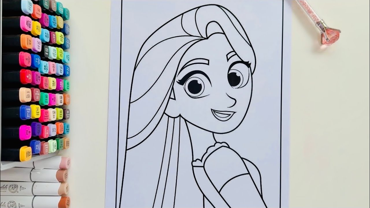 Coloring Disney Princess GIANT Coloring Page ✨ Rapunzel 💛Touch Art Markers 🎨