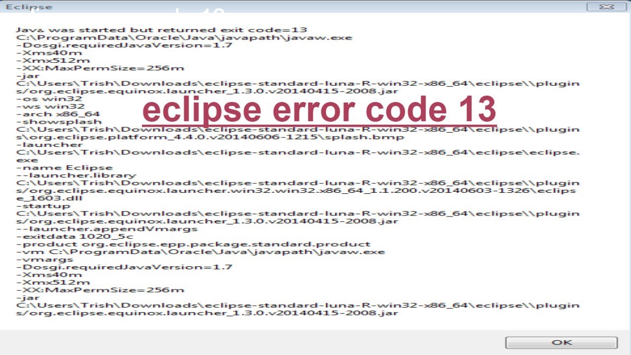 How to solve eclipse error code 13