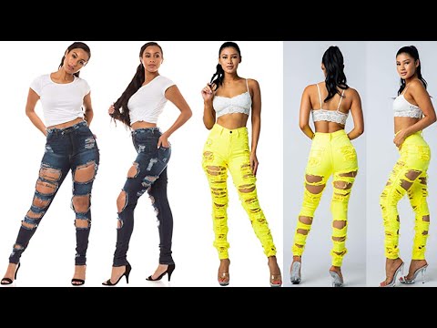 Women's Ripped Jeans Cut Out Denim Jeans #DistressedDenim #Shorts