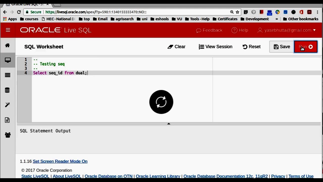 Create Sequence using ORACLE LIVE SQL