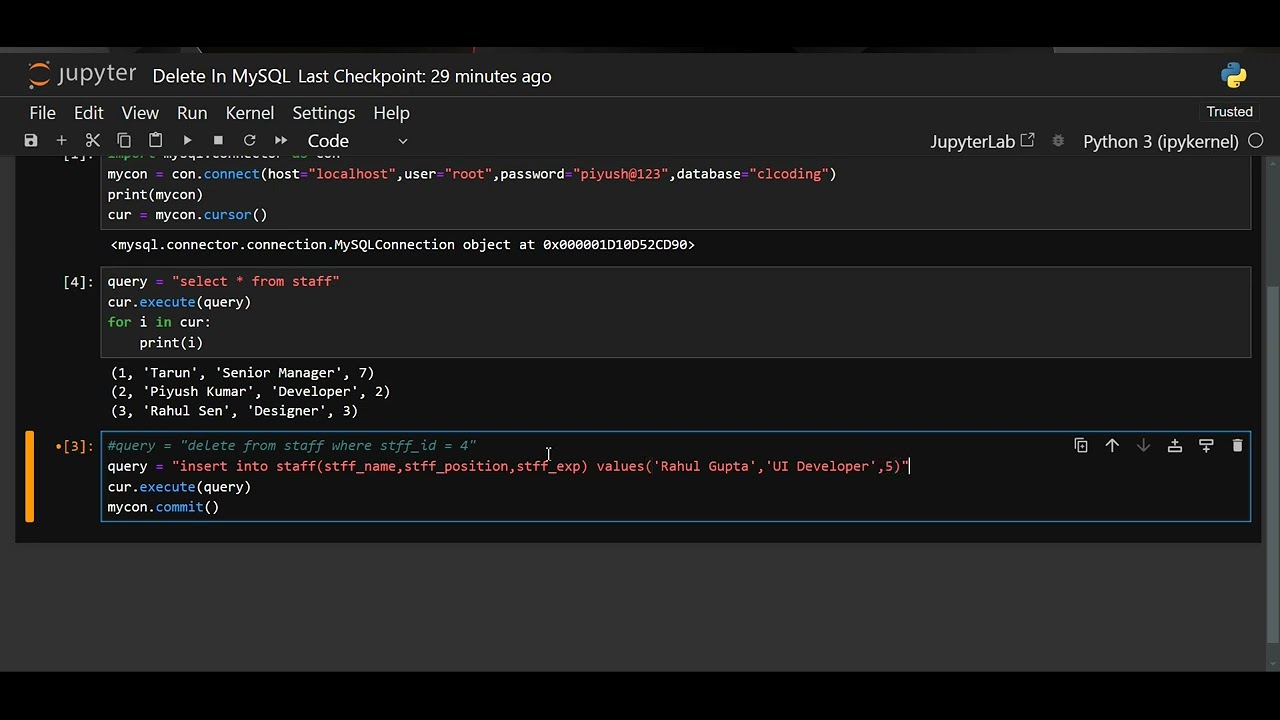 MySQL using Python - Delete Rows In MySQL Tables