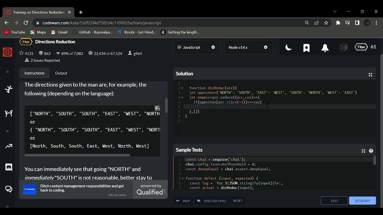 Directions Reduction | Codewars | js