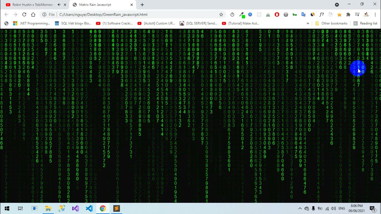 [JAVASCRIPT] Matrix Rain Source Code