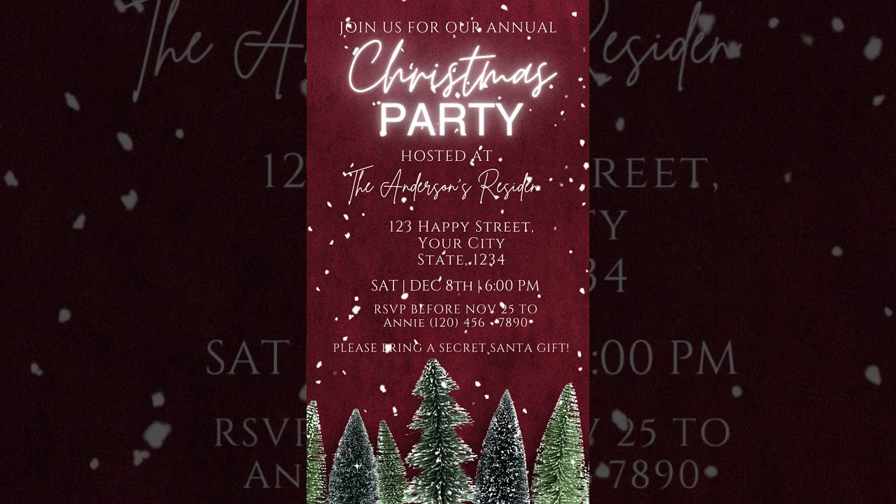 Digital Red Christmas Party Invitation Snow - Xmas animated video Invite