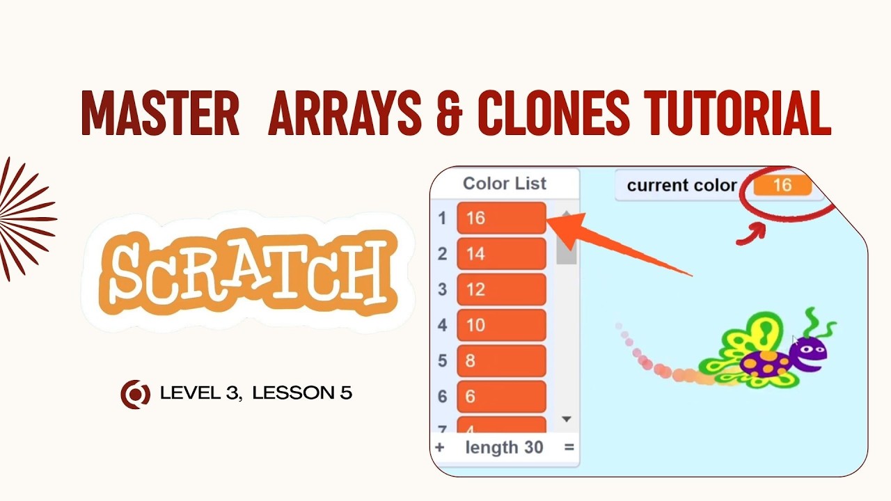Scratch Tutorial: Build a Rainbow Trail with Arrays & Clones! (Butterfly Ribbon Effect)