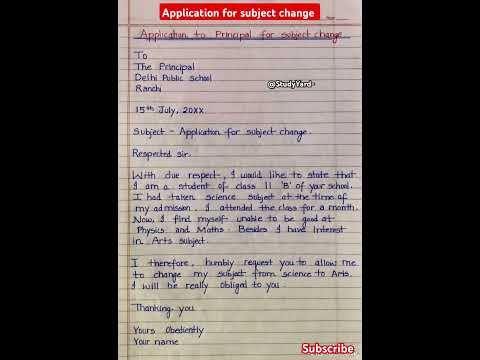 Application for subject Change l Application to principal for subject Change in english l letter